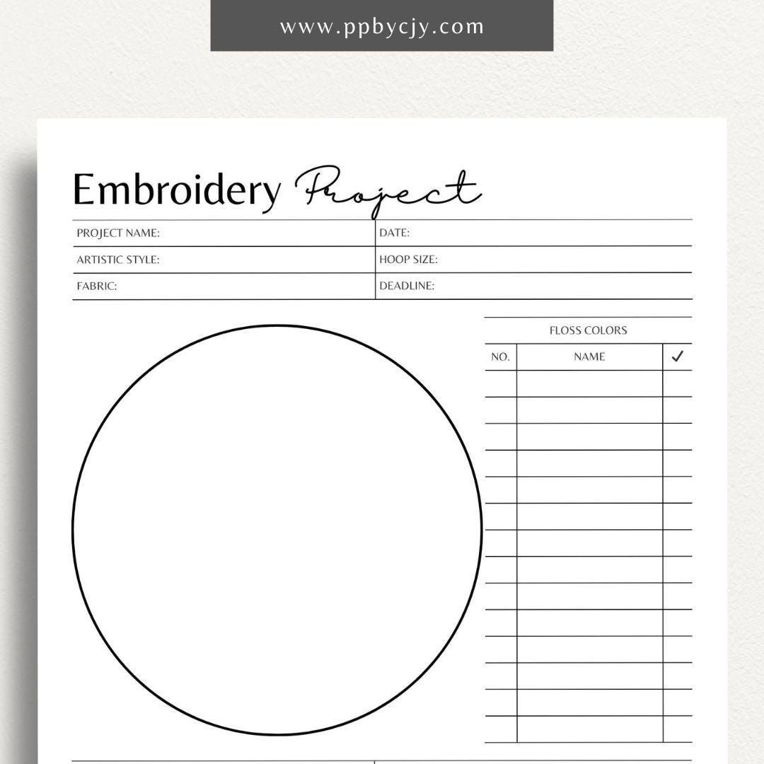 Embroidery Project Plan Printable Template Digital Download Stitching ...