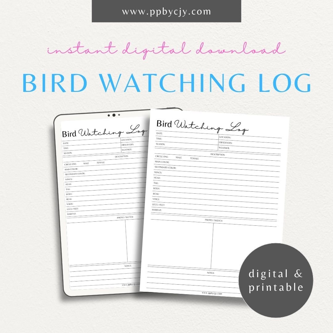Bird Watching Printable Observation Log | Avian Species Identification ...