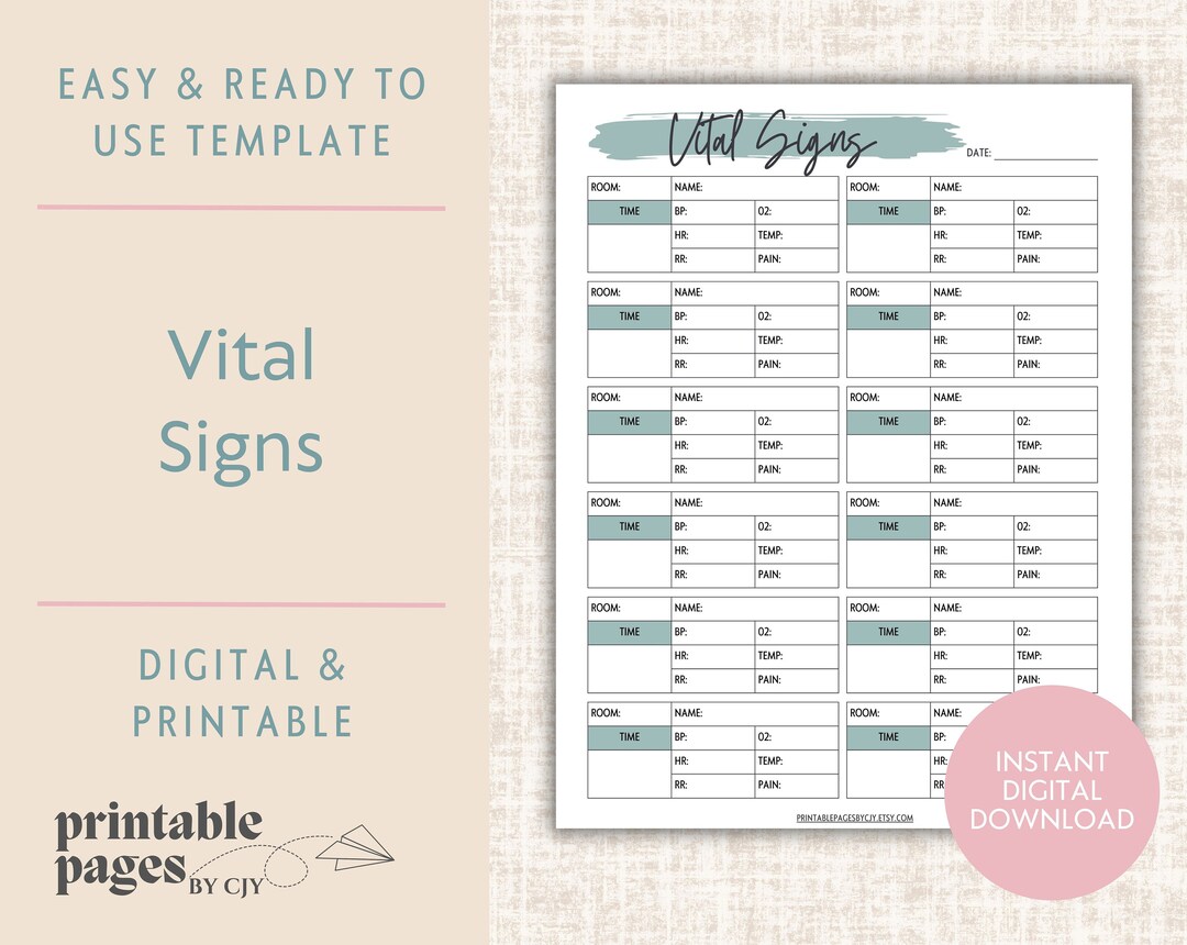 Vital Sign Tracker Printable Vitals Tracker Nursing Vitals - Etsy