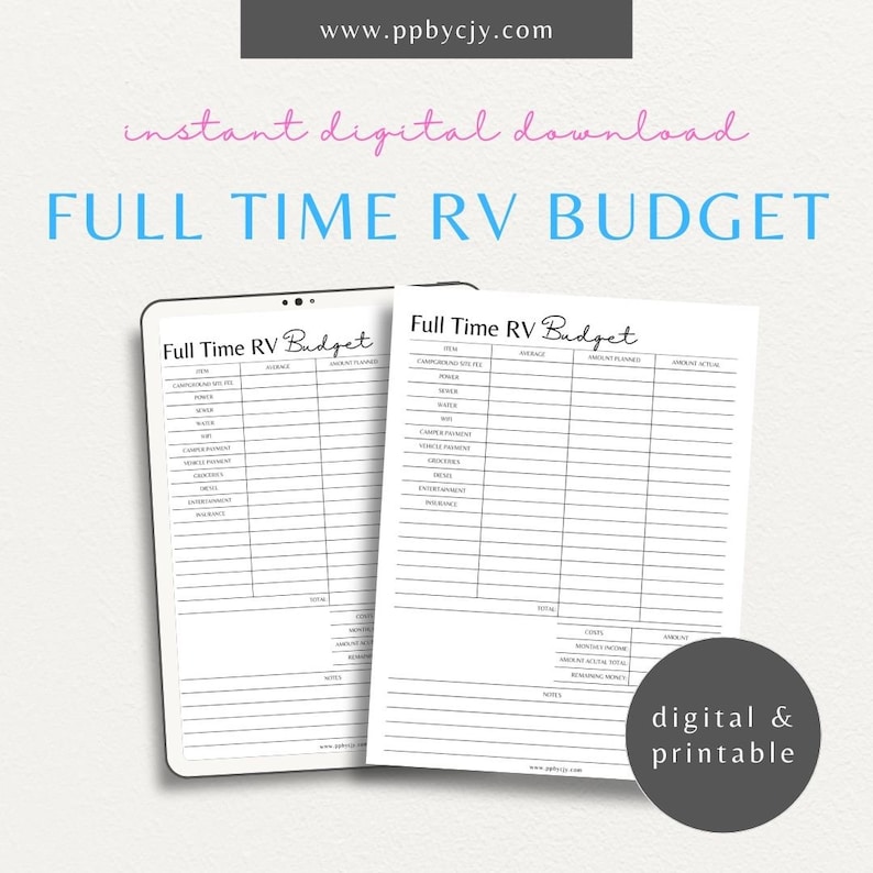Full Time RV Budget Printable Template | Digital Download | RV Expense ...