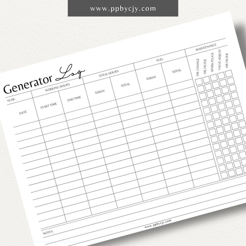 Generator Log Printable Template | Maintenance & Usage Tracker ...