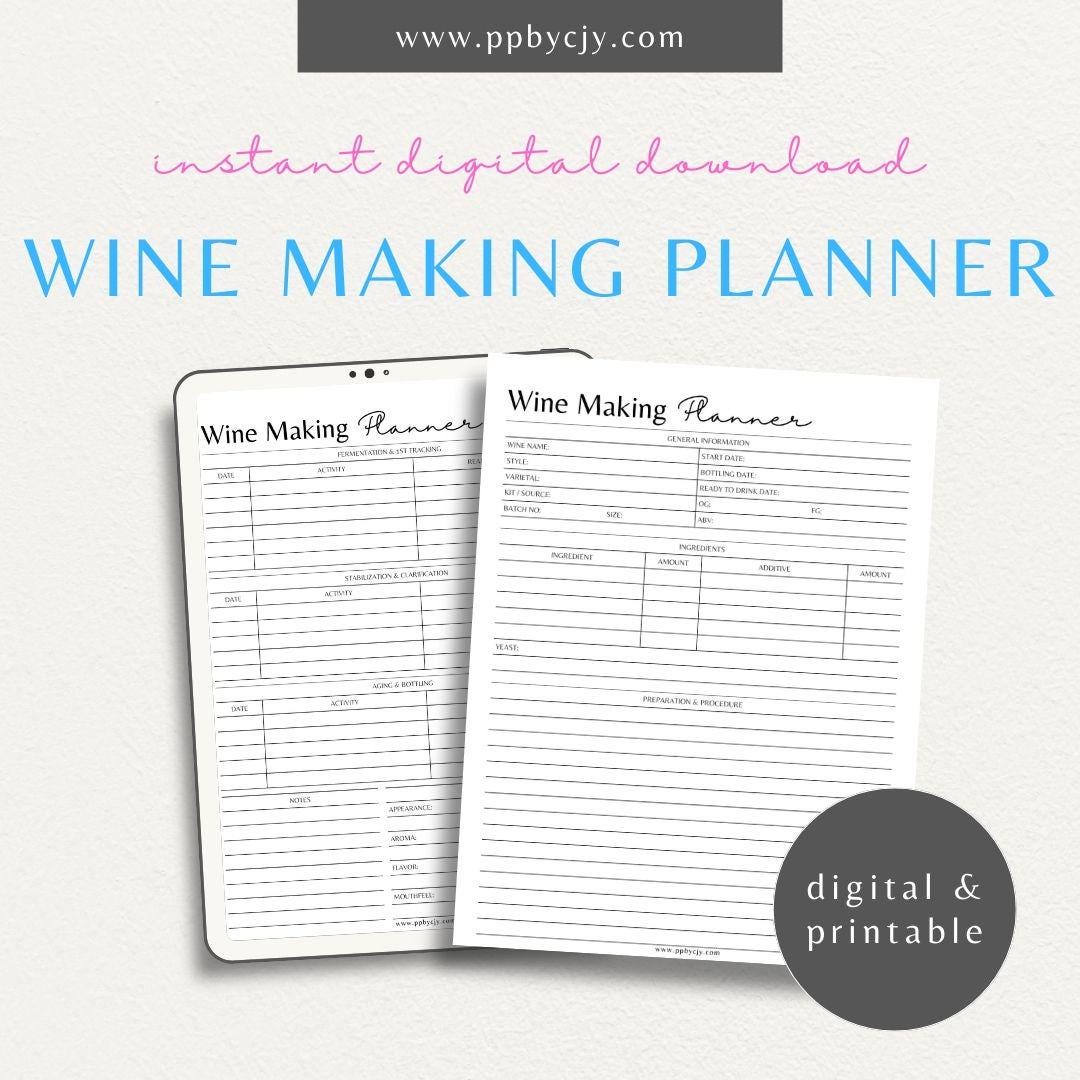 Wine Making Planner Printable Template Digital Download Homebrew ...
