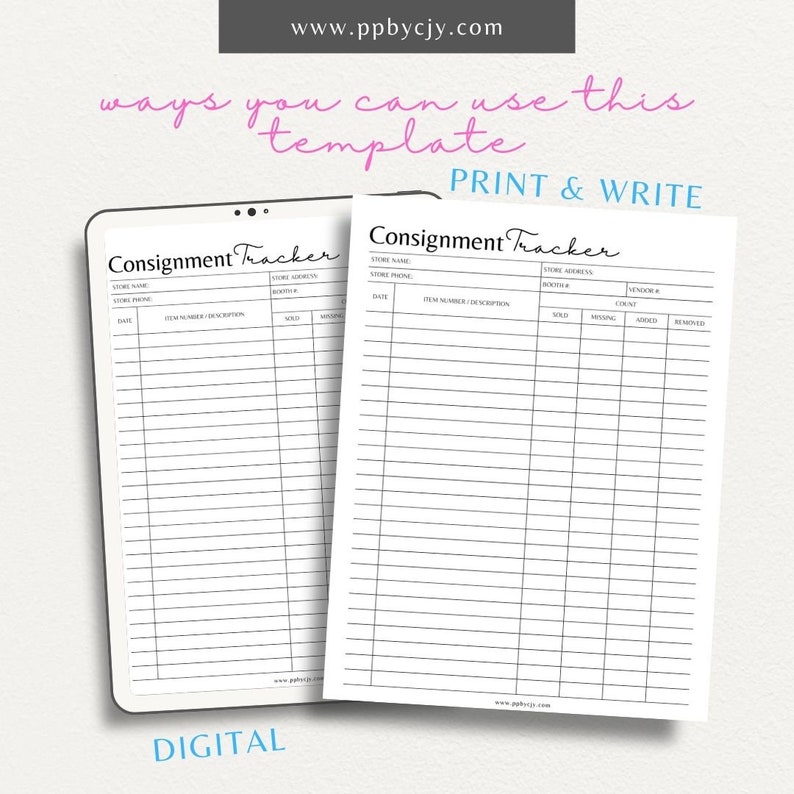 Consignment Tracker Printable Template | Digital Download | Inventory ...