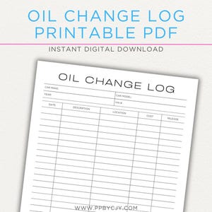 Vehicle Oil Change Log Printable | Car Maintenance Tracker | Auto ...