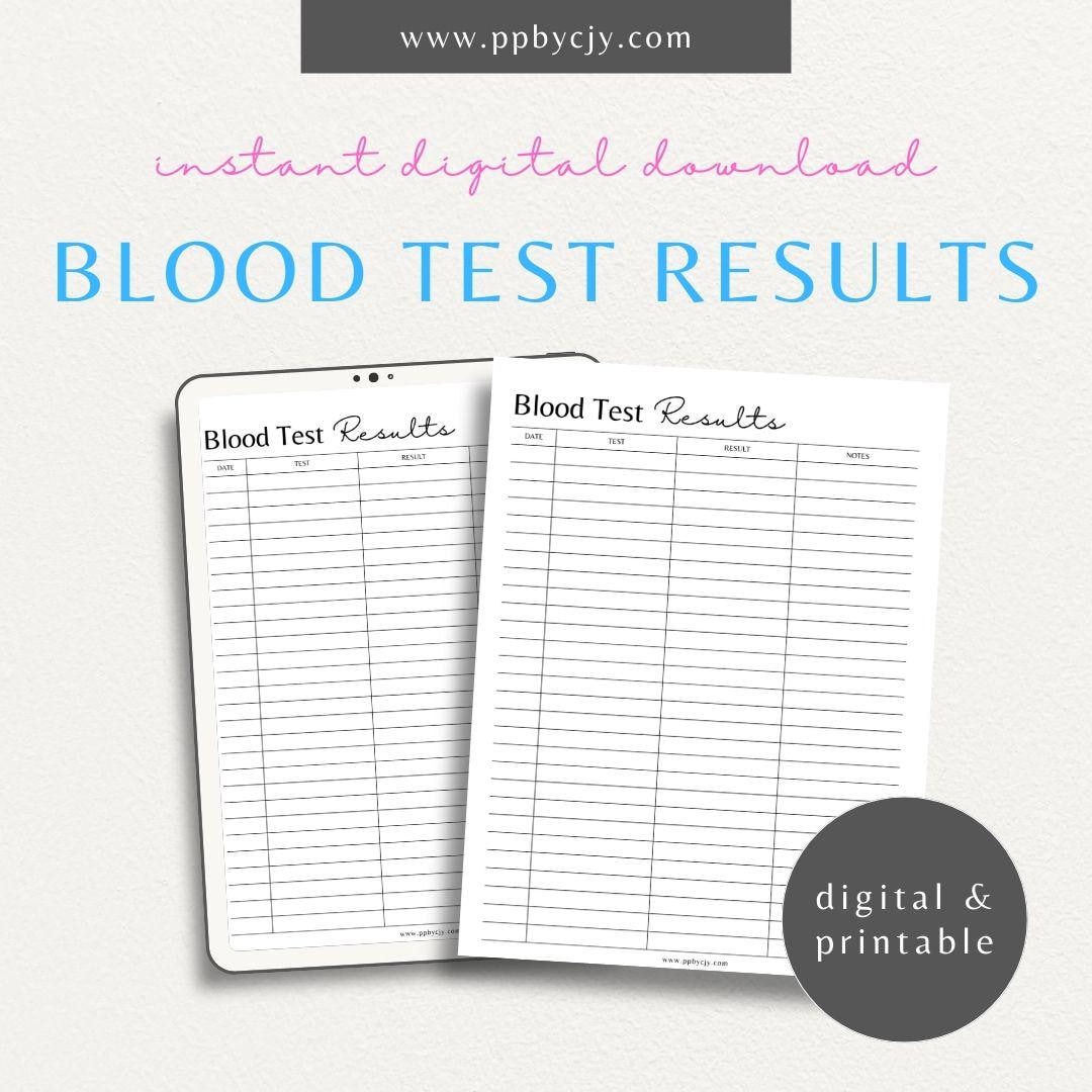 Blood Test Results Log Printable Template | Digital Download | Lab ...