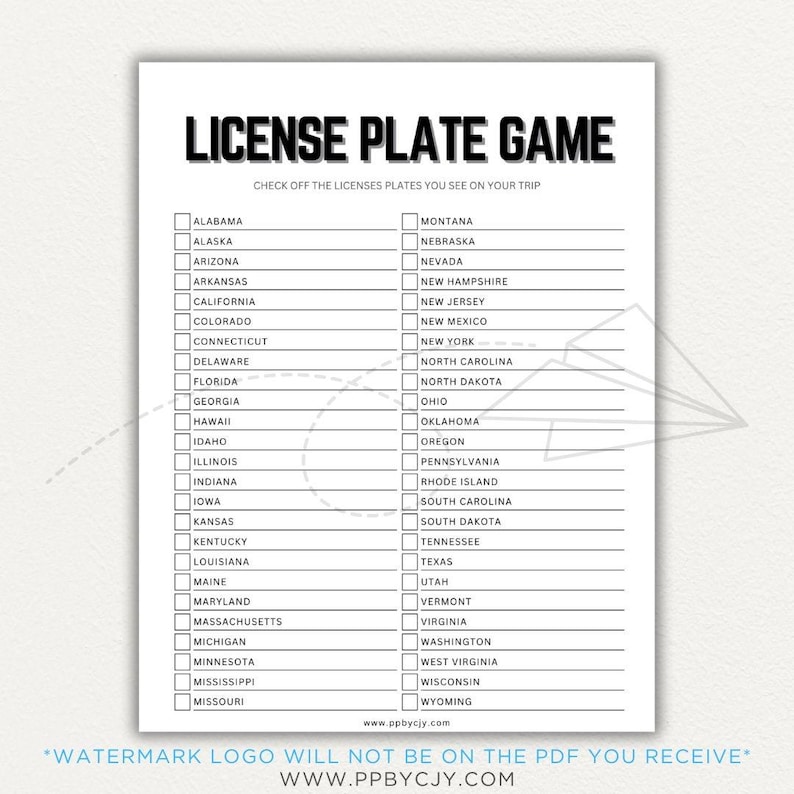 License Plate Game Printable Template | Fun Road Trip Activity | Car ...