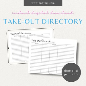 Take-out Directory Printable Template | Instant Digital Download ...