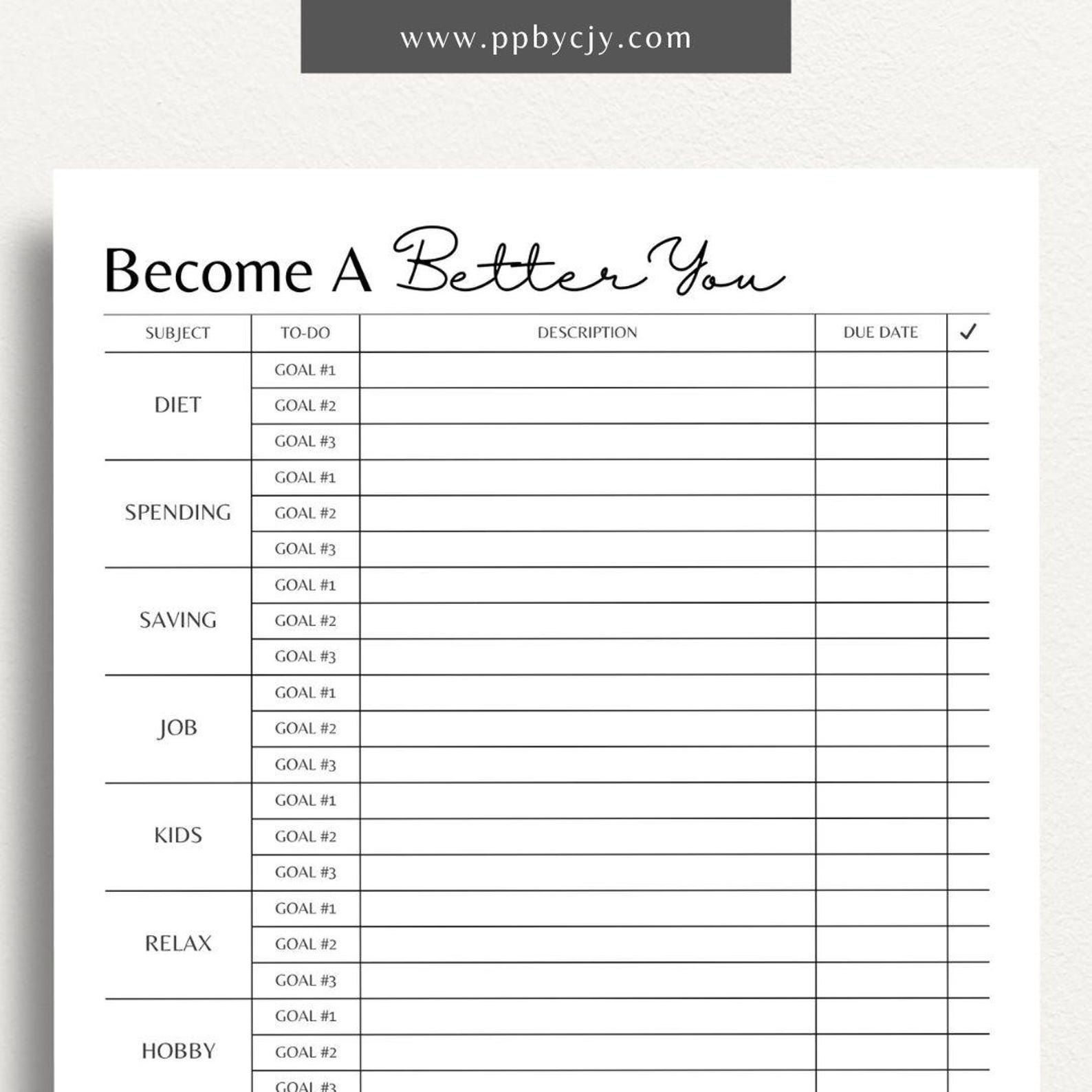 Become a Better You Printable Template | Digital Download | Personal ...