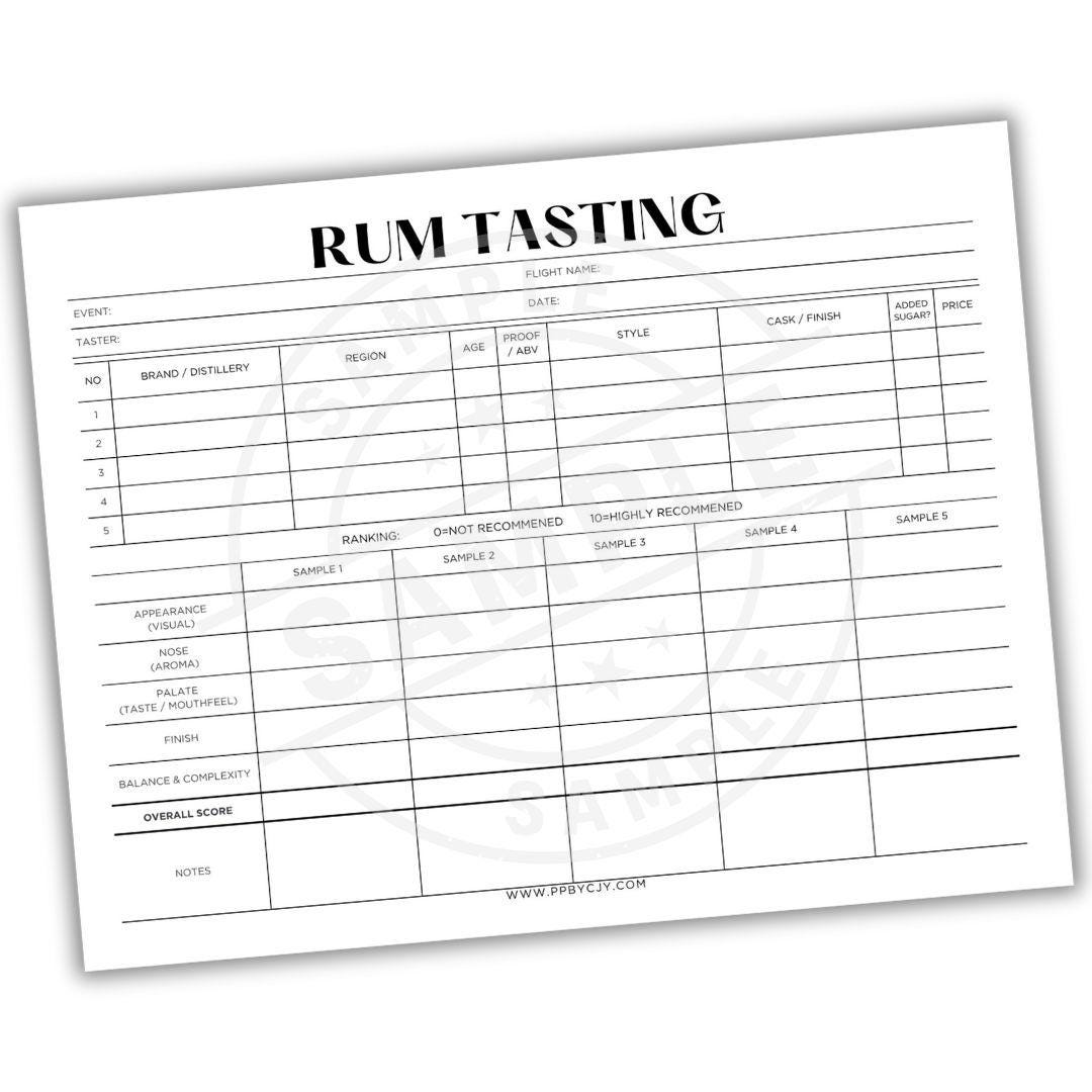 Rum Tasting Scorecard Printable Template | Digital Download | Rum ...