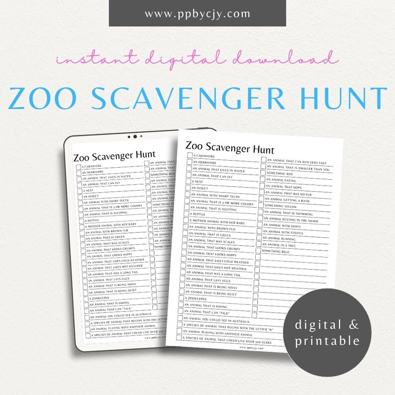 Zoo Adventure Scavenger Hunt for Kids Wildlife Exploration Game ...