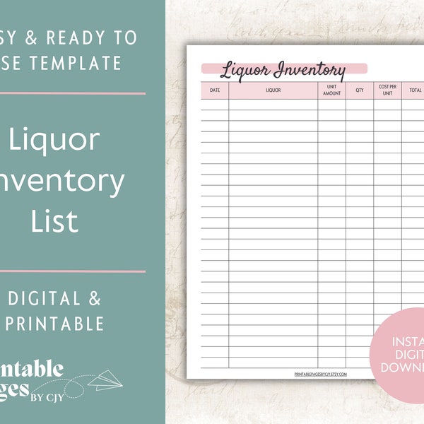 Liquor Inventory Sheet - Etsy