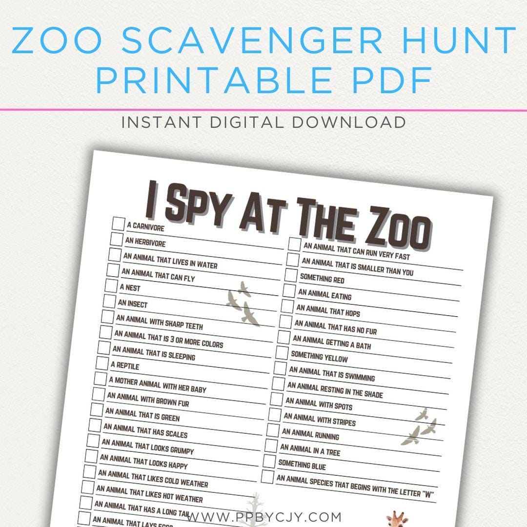 Zoo Adventure Scavenger Hunt for Kids | Printable Game | Instant ...