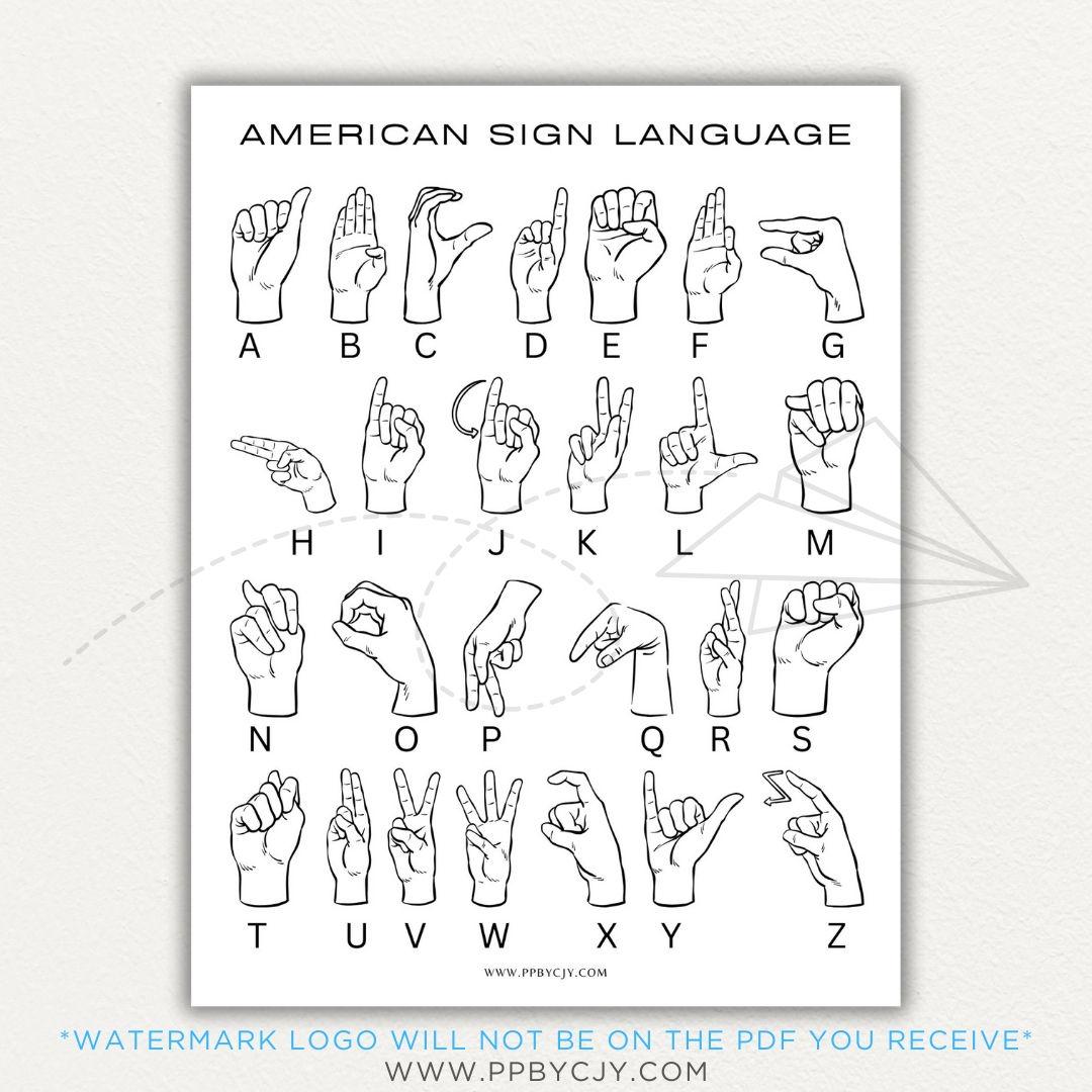 ASL Alphabet Sheet | American Sign Language Chart | ASL Hand Signs A-Z ...