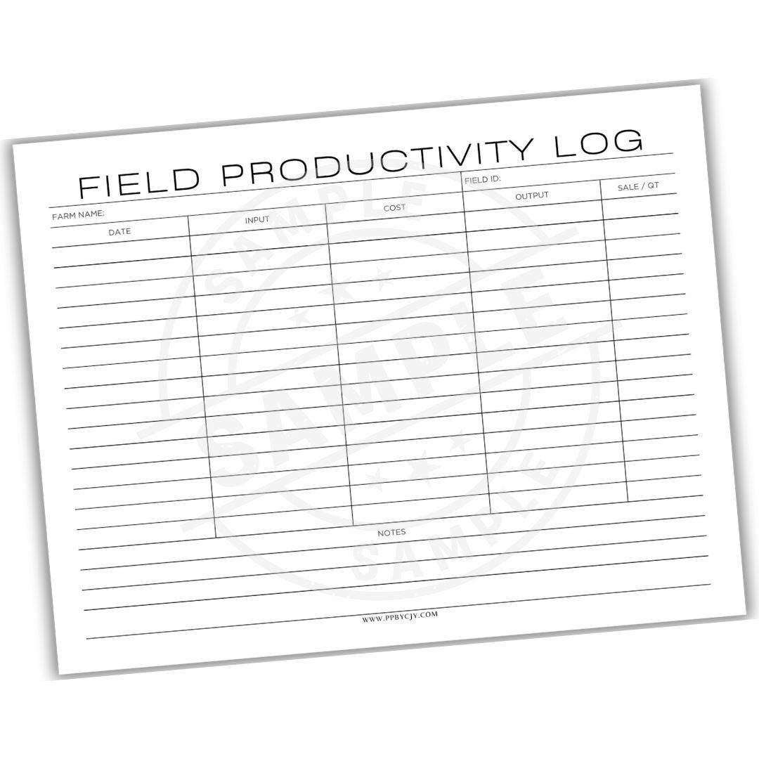 Field Productivity Log Printable Template | Crop Yield Tracker ...