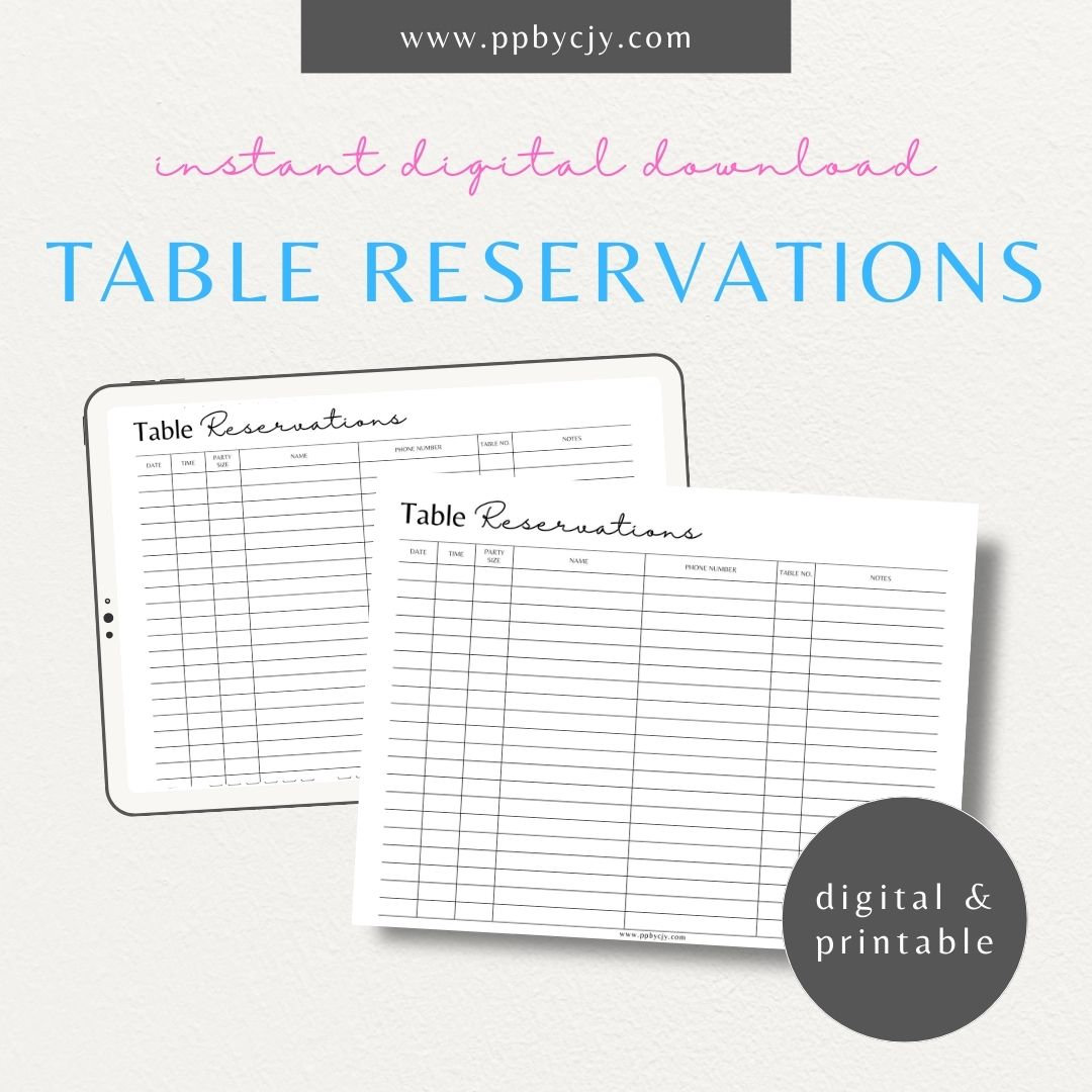 Restaurant Table Reservation Template | Dining Event Seating Planner ...