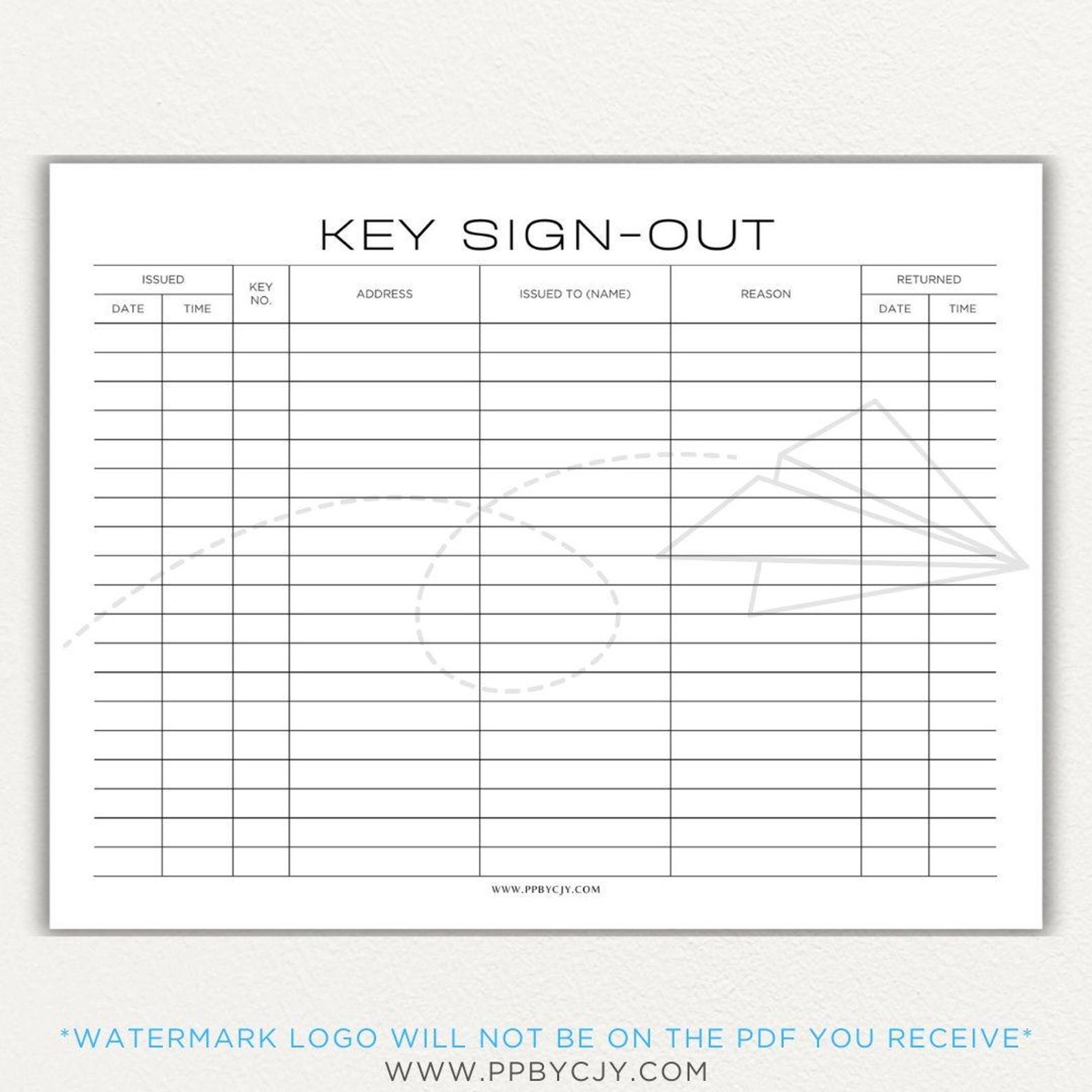 Key Sign-out Tracking Sheet | Printable Key Log | Office, Property ...