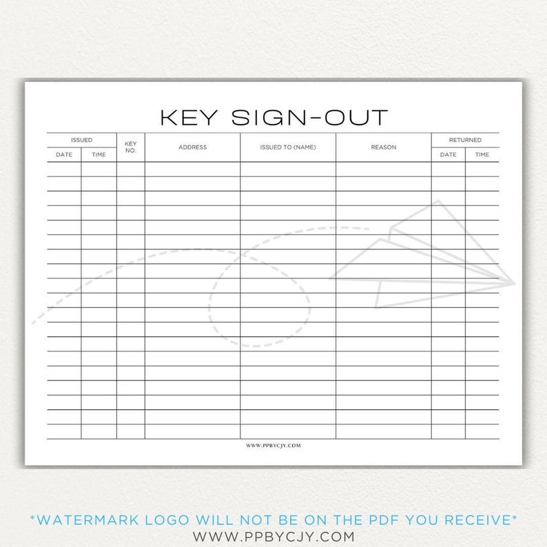 Key Sign-out Tracking Sheet | Printable Key Log | Office, Property ...