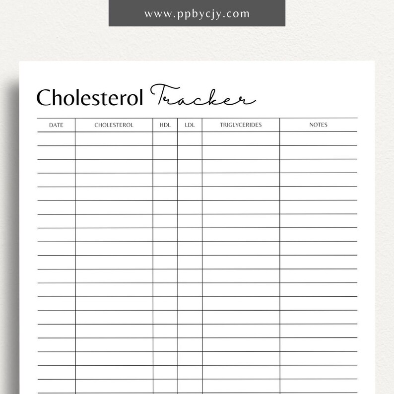 Cholesterol Log Medical Tracker Cardiovascular Health Monitoring ...