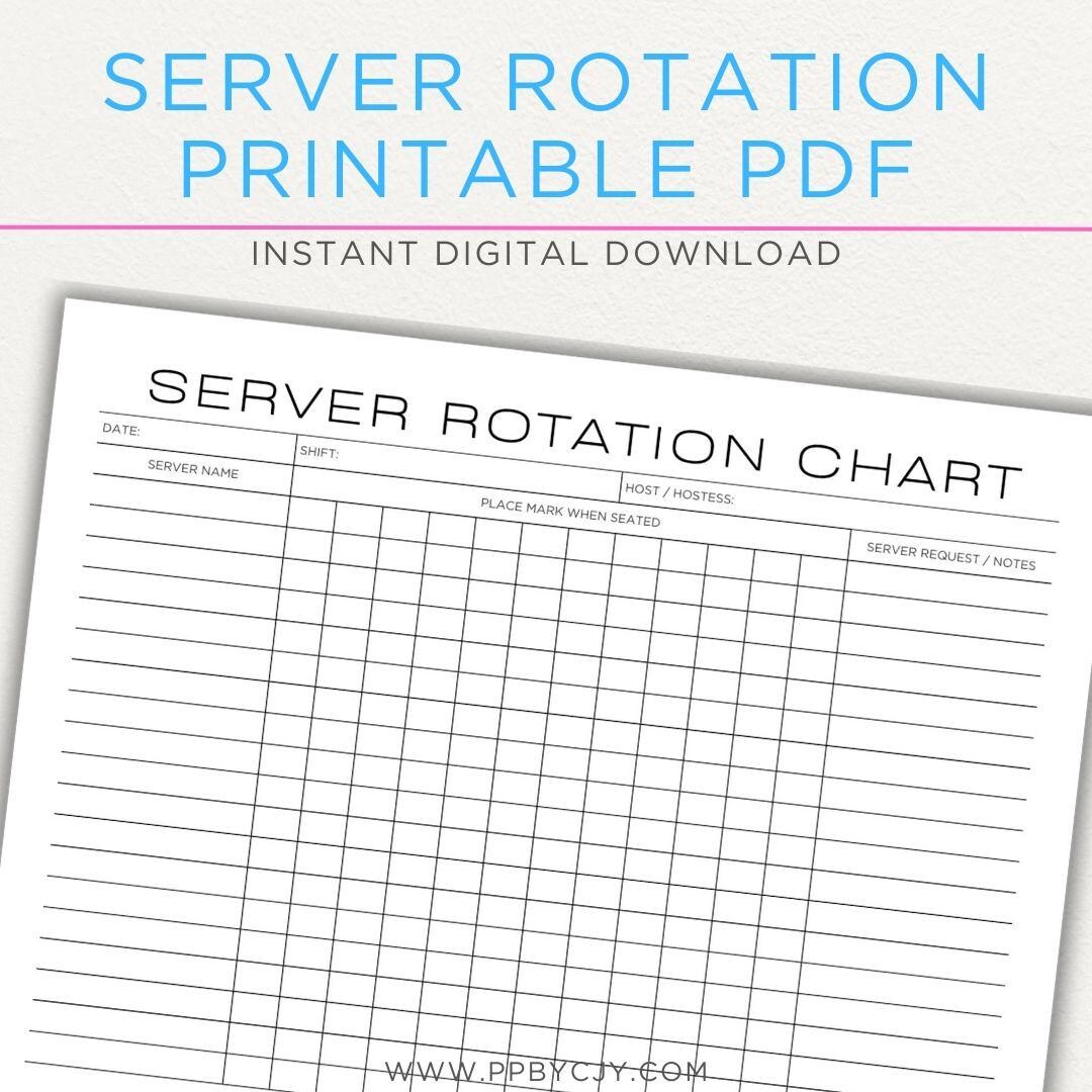 Restaurant Server Rotation Chart | Table Dining Room Waitstaff ...