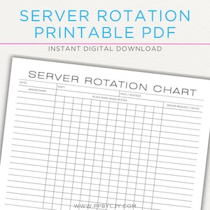 Restaurant Server Rotation Chart | Table Dining Room Waitstaff ...