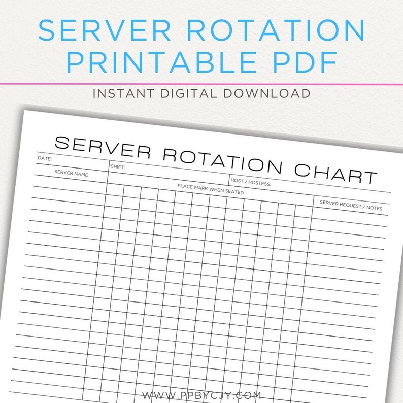 Restaurant Server Rotation Chart | Table Dining Room Waitstaff ...