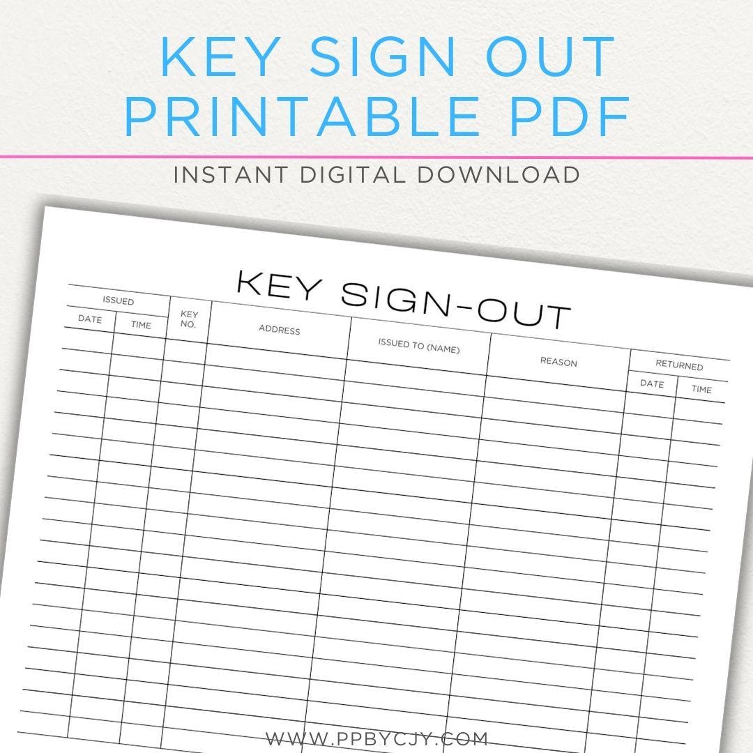 Key Sign-out Tracking Sheet | Printable Key Log | Office, Property ...