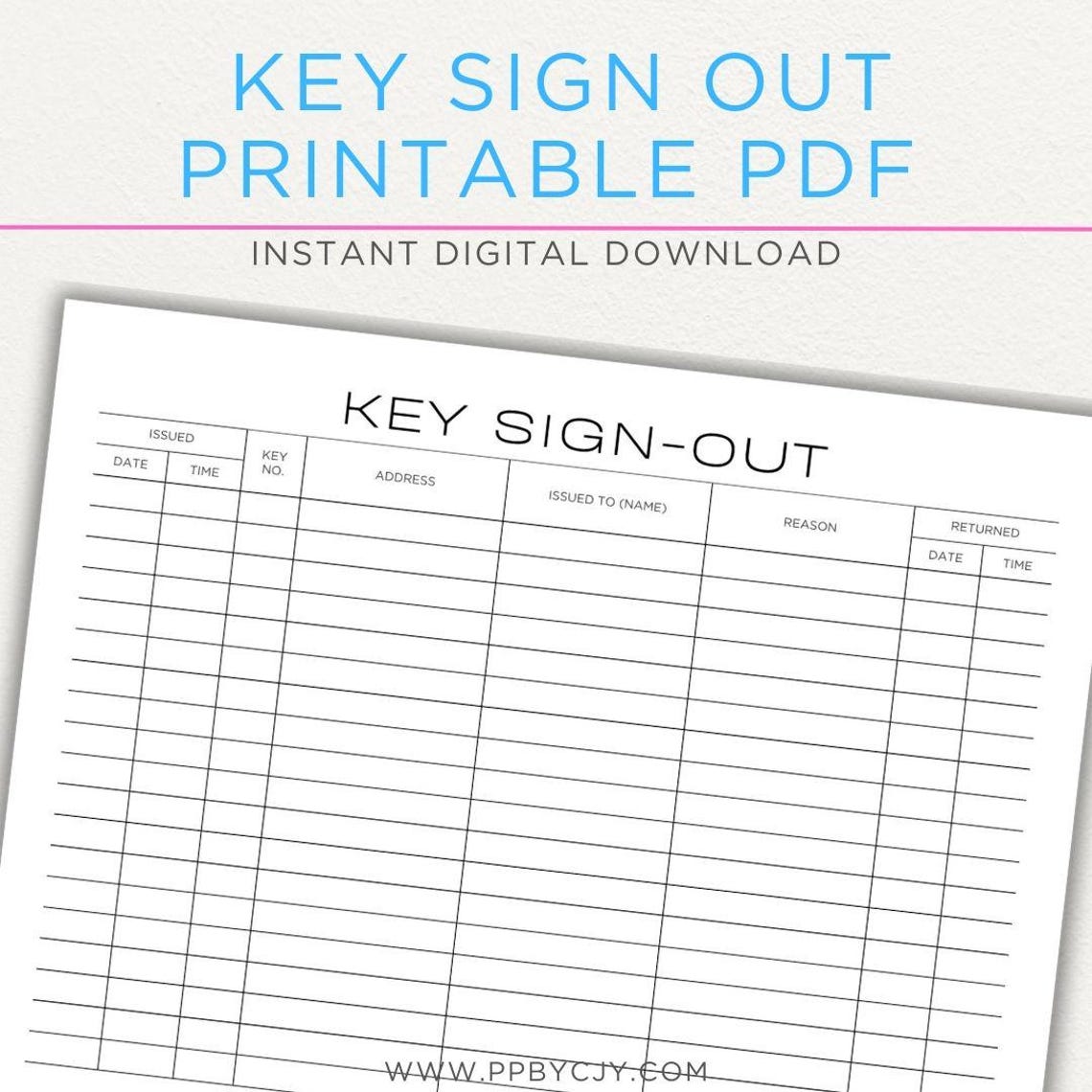 Key Sign-out Tracking Sheet | Printable Key Log | Office, Property ...