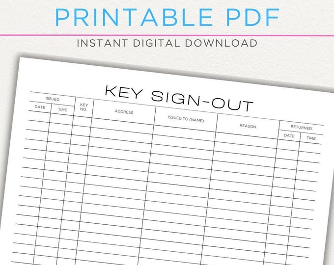 Key Sign Out Sheet, Key Sigh Out Log, Sign in Out Form, Equipment Key ...