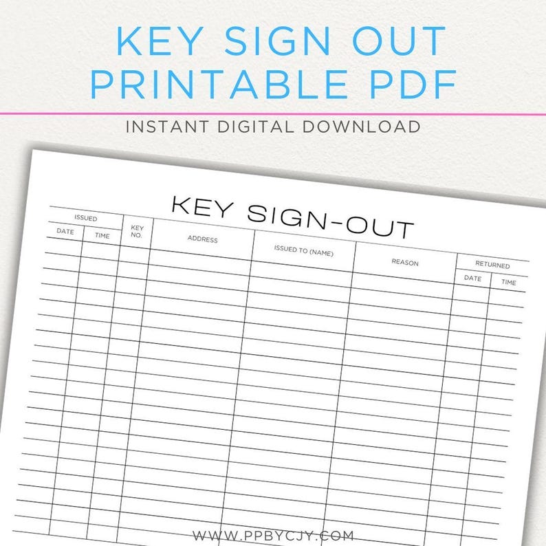 Key Sign-out Tracking Sheet | Printable Key Log | Office, Property ...