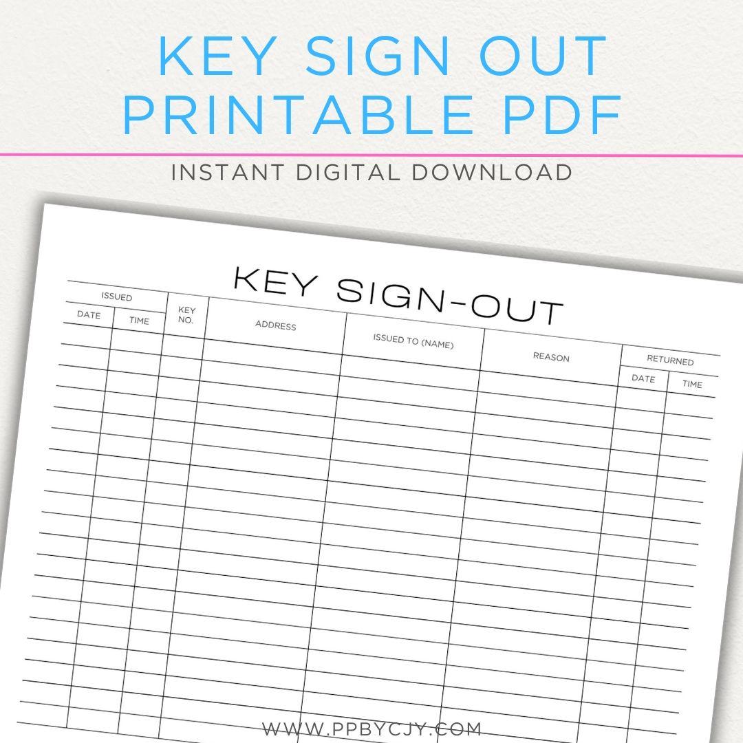 Key Sign-out Tracking Sheet | Printable Key Log | Office, Property ...