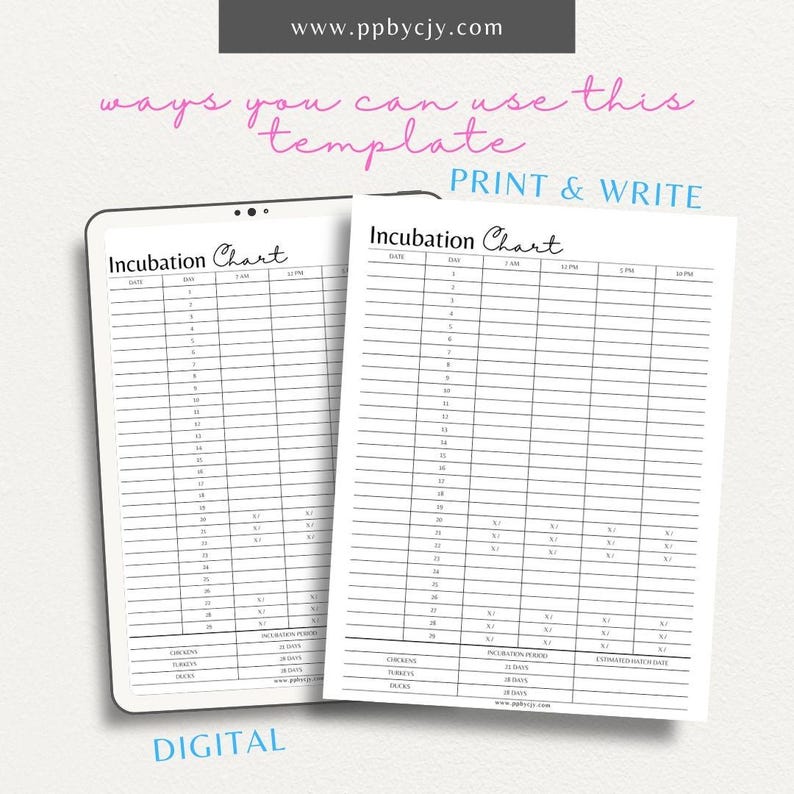 Incubation Chart Printable Template | Egg Hatching Tracker | Digital ...