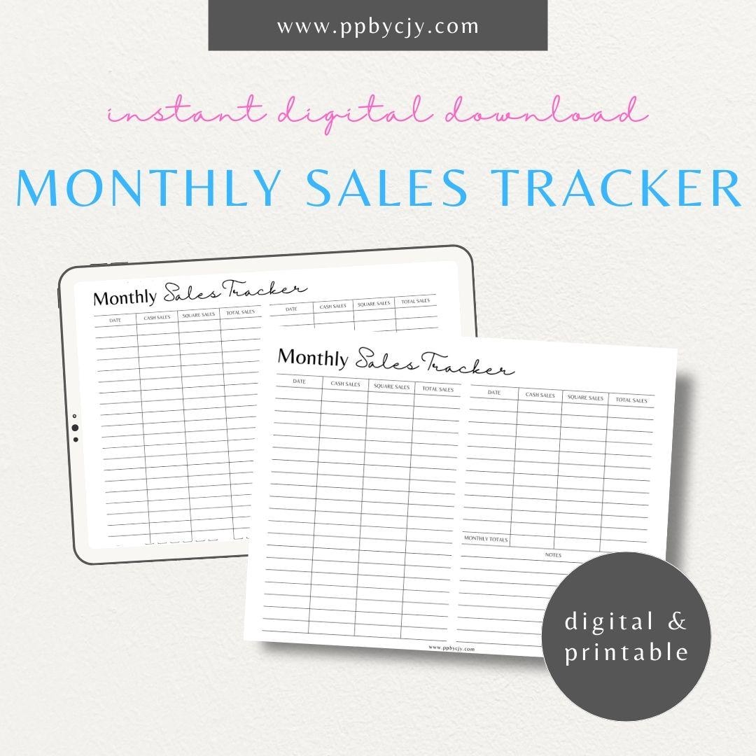 Monthly Sales Tracker Printable Template | Digital Download | Sales ...