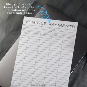 Vehicle Payment Tracker | Auto Loan Payment Log | Car Finance Payment ...