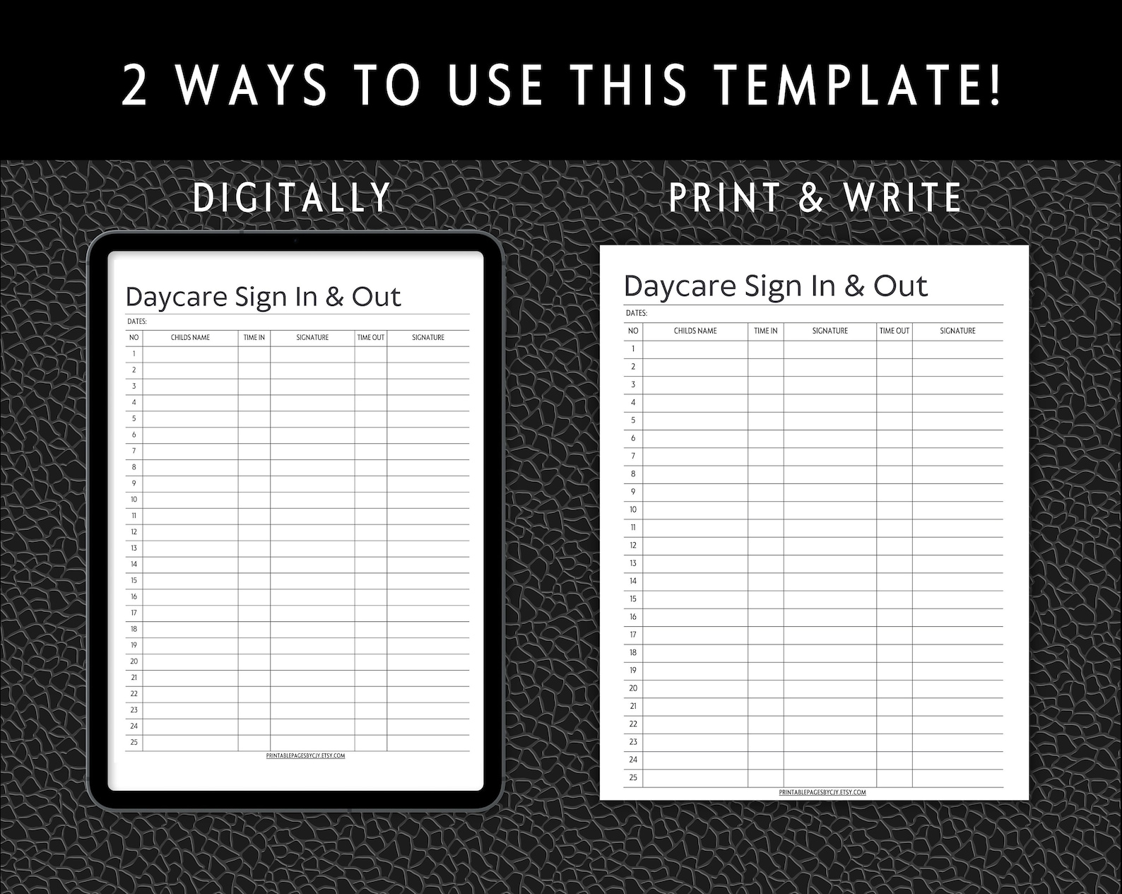 Daycare Sign in Sheet Printable Childcare Check in Form - Etsy
