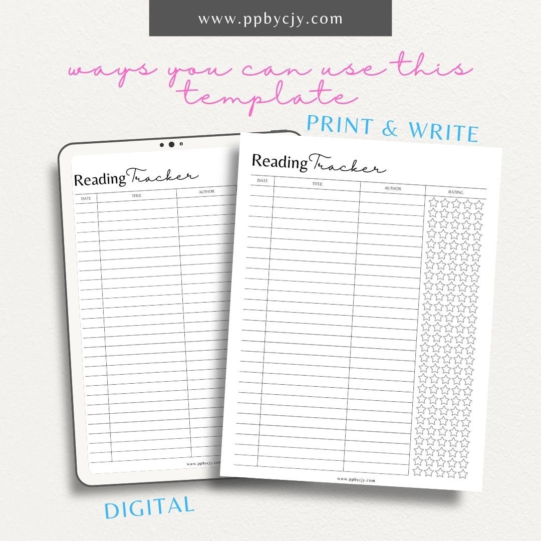 Reading Log Book Tracker | Book Review Star Rating Organizer ...