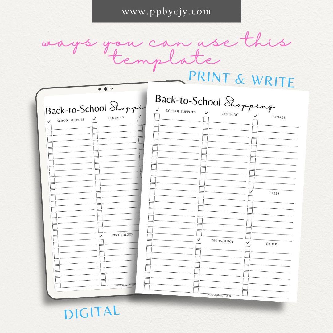 Back-to-school Shopping List Printable Template | Digital Download ...