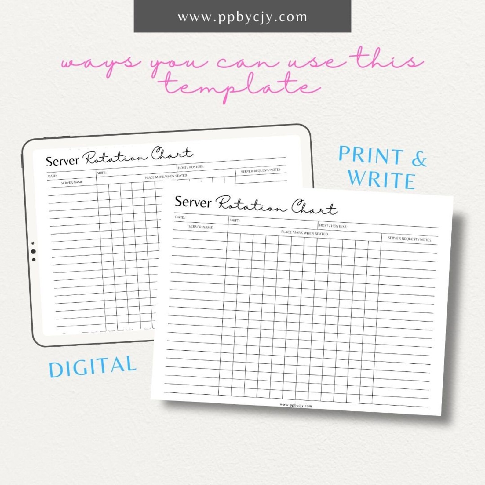 Restaurant Server Rotation Chart Table Dining Room Waitstaff Organizer ...