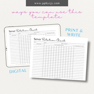 Restaurant Server Rotation Chart Table Dining Room Waitstaff Organizer ...