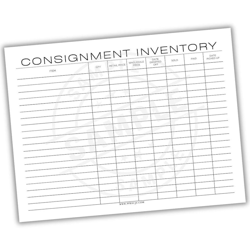 Consignment Inventory Printable Template | Digital Download | Stock ...