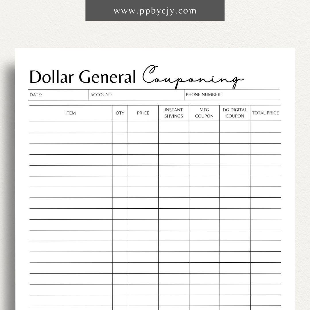 Dollar General Couponing Tracker Printable Template | Instant Digital ...