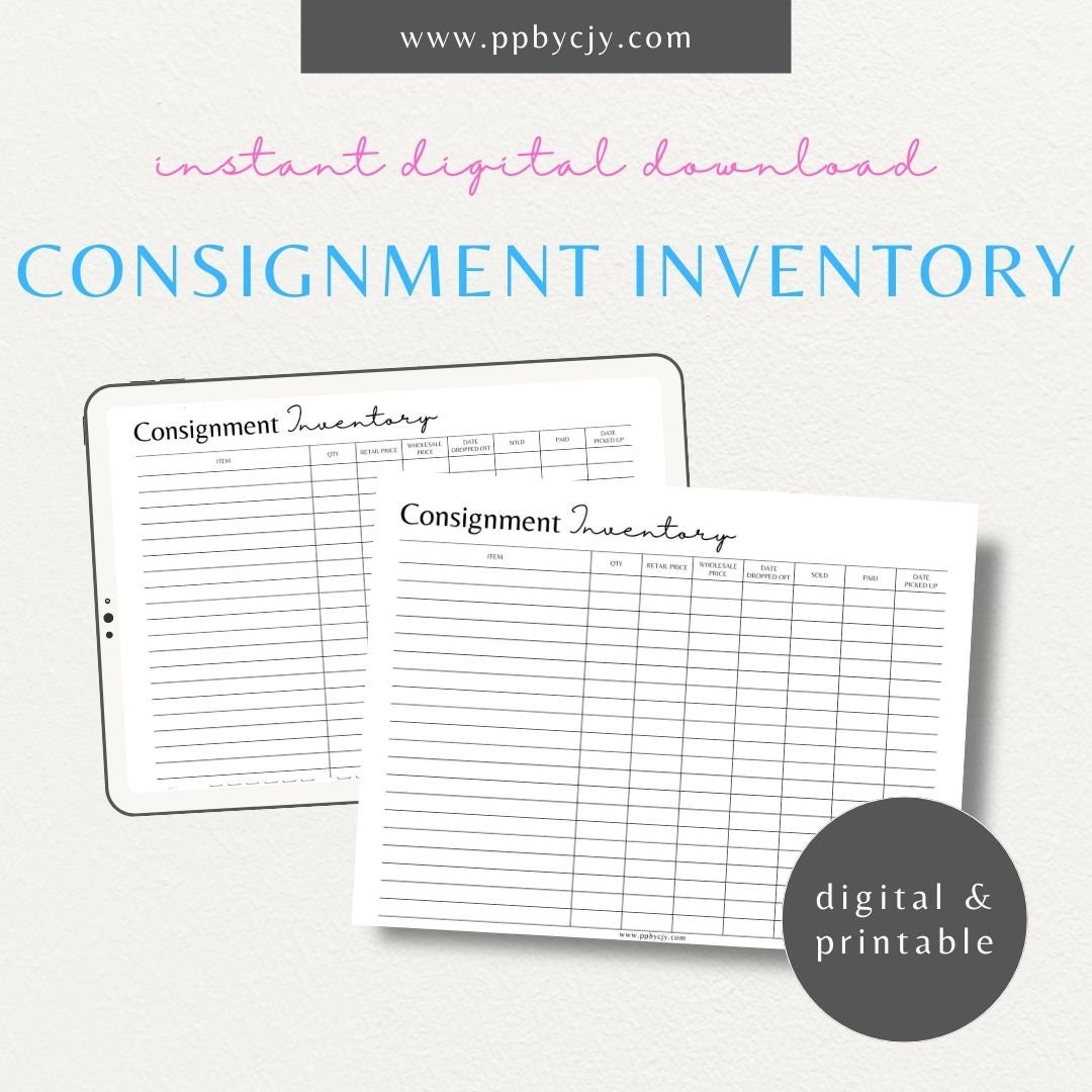 Consignment Inventory Printable Template | Digital Download | Stock ...