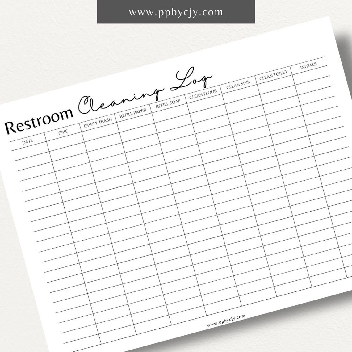 Restroom Cleaning Log | Workplace Employee Bathroom Cleaning Record ...