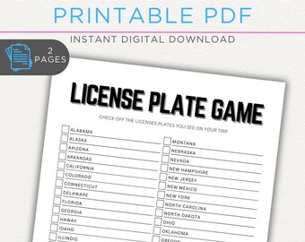 License Plate Game, PRINTABLE Digital Download, Travel Game for Kids ...