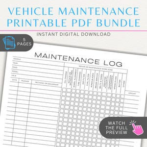 Automotive Maintenance Log Printable | Car Maintenance Tracker ...