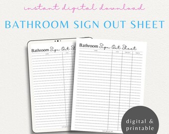 Restroom Sign Out Sheet Printable, Classroom Organization Template - Etsy