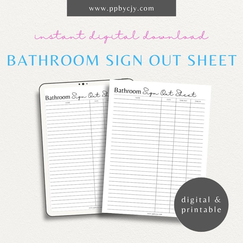 Bathroom Sign-out Sheet Printable Template | Digital Download ...