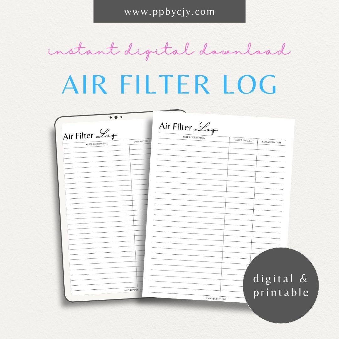 Air Filter Replacement Log | Clean Air HVAC Maintenance Planner ...