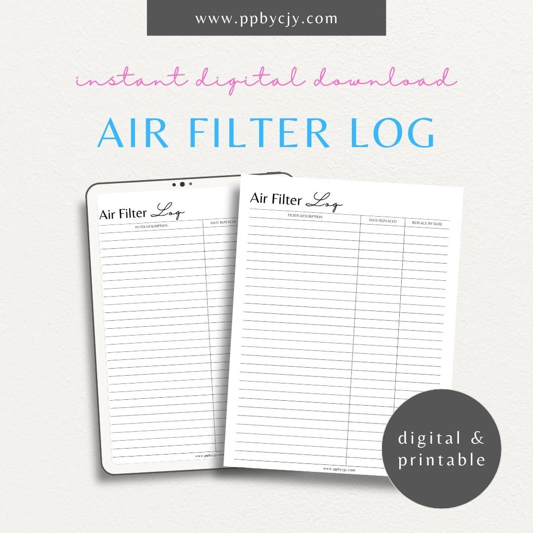 Air Filter Replacement Log | Clean Air HVAC Maintenance Planner ...