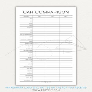 Car Comparison Sheet Printable Template | Vehicle Features & Price ...