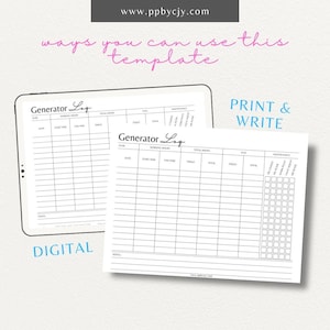 Generator Log Printable Template | Maintenance & Usage Tracker ...